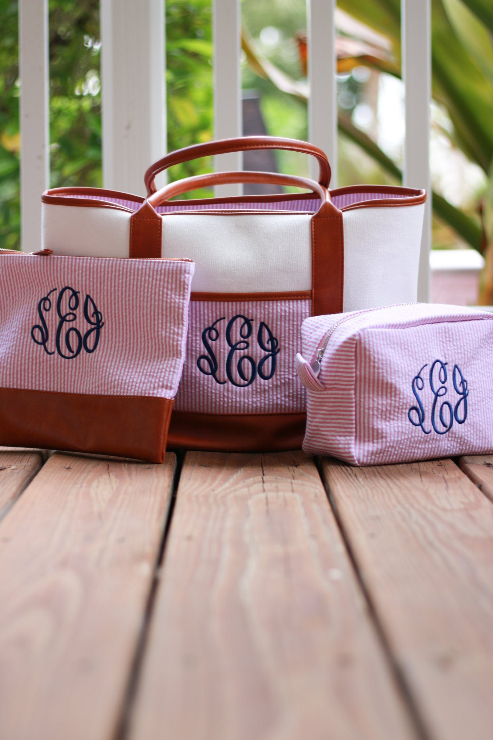 Classic Monogrammed Seersucker Bag Bundle - Sunny and Southern